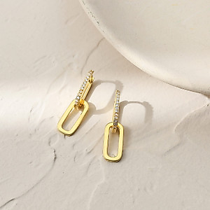 LILIE&WHITE Pave Cubic Zircon Convertible Link Earrings For Women 14K Gold Hoop Earrings For Women Paperclip Link Chain Jewelry Drop Dangle Earrings Set For Women