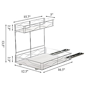 Elsjoy Under Sink Pull Out Sliding Shelf, 2 Tier Cabinet Storage Organizer Slide Out Drawer Basket with EVA Liner Pads for Kitchen, Bathroom, Request at Least 13.5" Cabinet Opening
