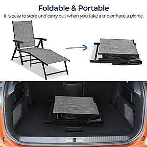 Yaheetech Outdoor Folding Chaise Lounge Set of 2 Patio Reclining Chairs w/Adjustable 7-Position Back for Beach Pool Garden Yard Deck Gray