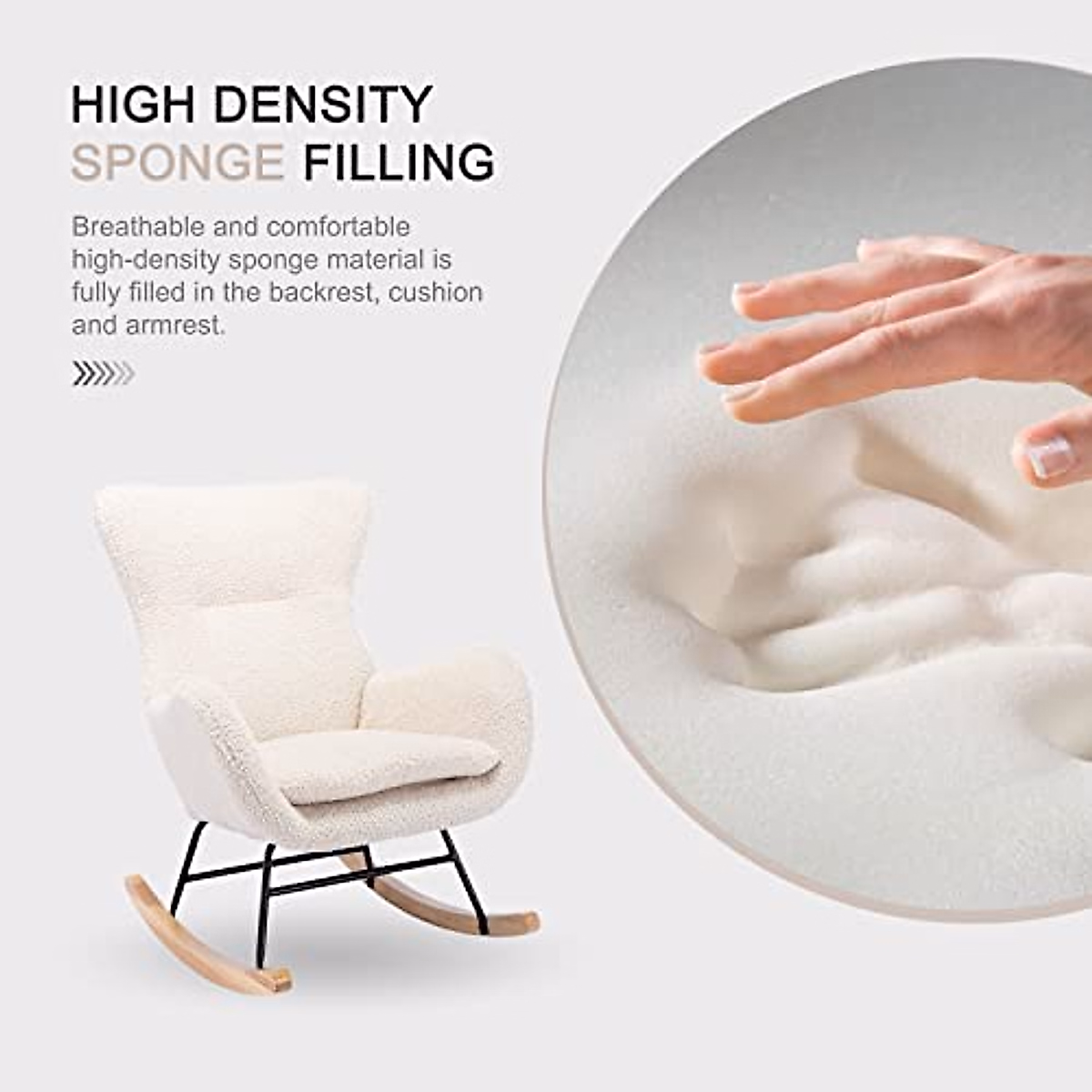 Virabit Small Rocking Chair Nursery, Modern Glider Rocker Armchair for Baby Nursery, Comfy Accent Glider Chair for Nursery, Living Room, Bedroom (Beige)