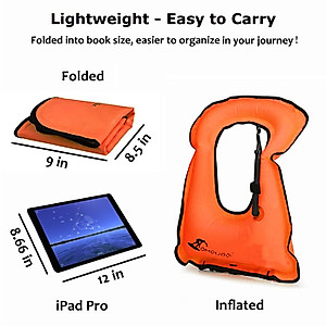 OMOUBOI Snorkel Vest for Adults Swim Vests Inflatable Snorkeling Jackets for Diving, Snorkeling, Swimming Safety (Suitable for 100-220 lbs) (Orange)
