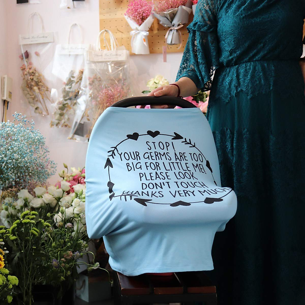 Baby Nursing Cover,Baby Car Seat Canopy,No Touch Sign Infant Stroller Cover Breastfeeding Cover (Blue)