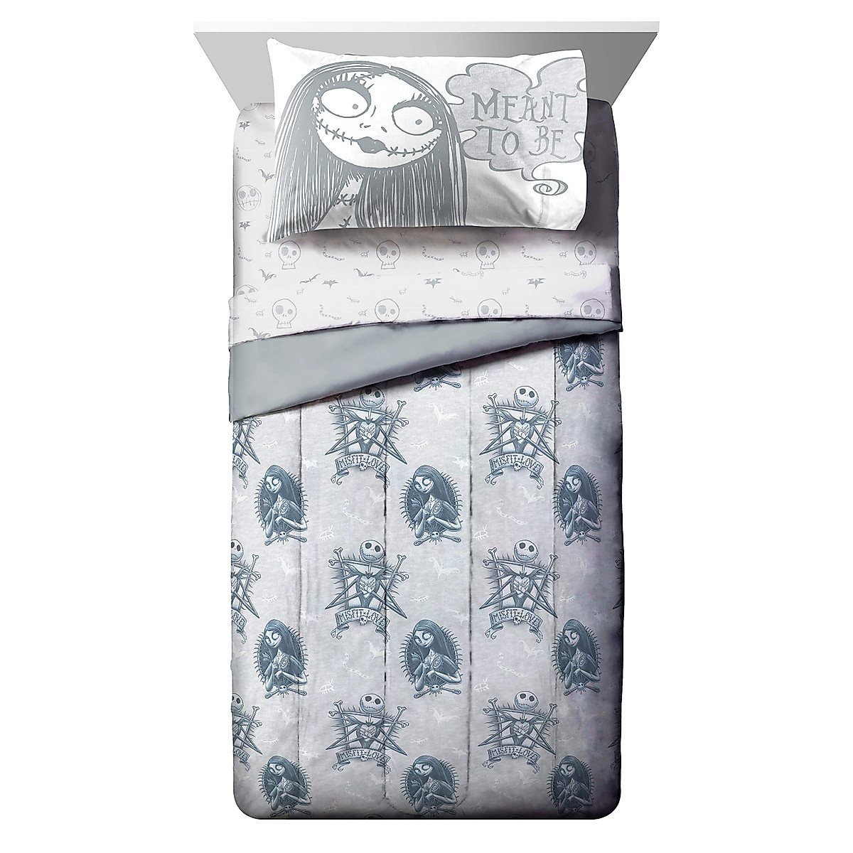 Jay Franco Disney Nightmare Before Christmas Meant to Be 6 Piece Bedroom Set- Includes Twin Bed Set & Window Drapes/Curtains - Super Soft Fade Resistant Microfiber Bedding (Official Disney Product)