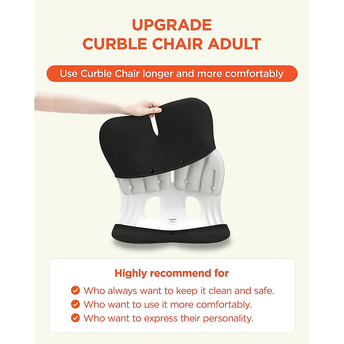 curble Grand Cover, Detachable Cover for Adult Chair, Ergonomic Chair Back Support and Lumbar Support (Black)