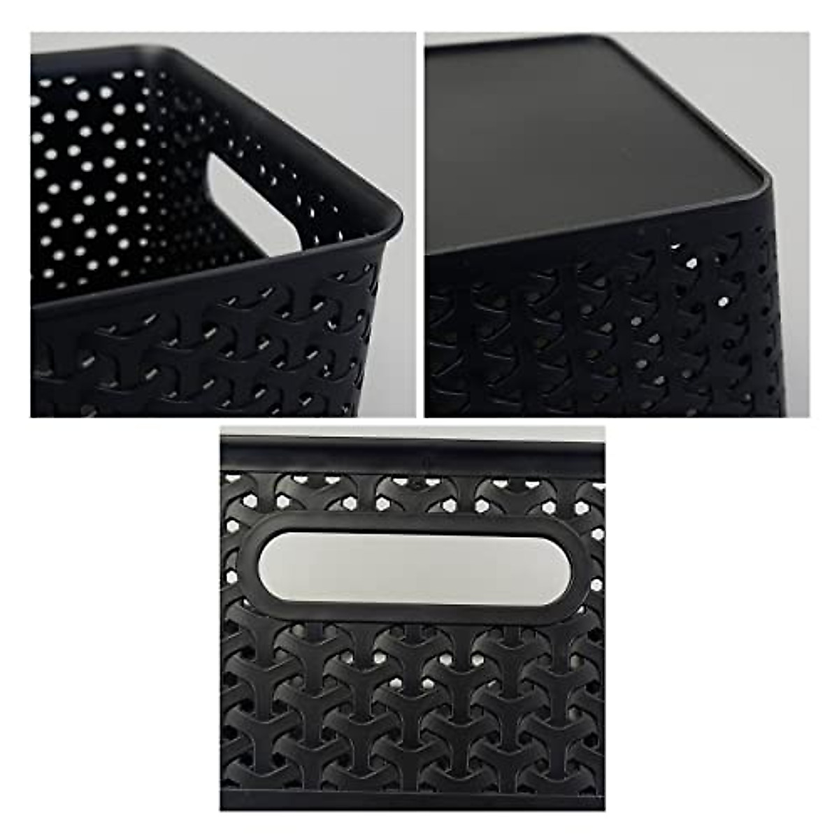 Pekky Black Plastic Storage Basket, Kitchen Organizer, 11.6" x9.1" x4.7", Set of 4