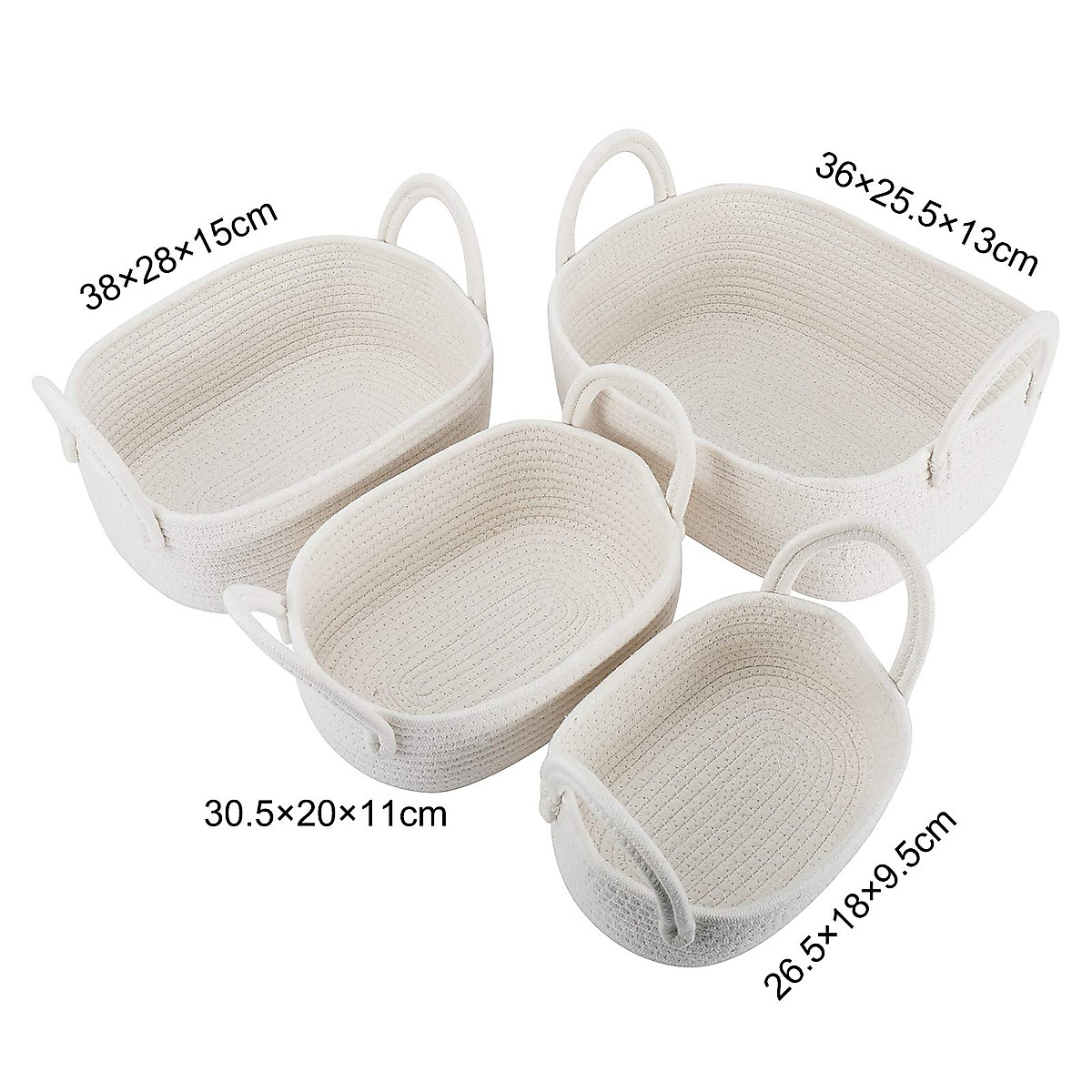 Patioer Storage Baskets Set of 4 - Woven Basket Cotton Rope Bin, Small White Basket Organizer for Baby Nursery Laundry Kid's Toy