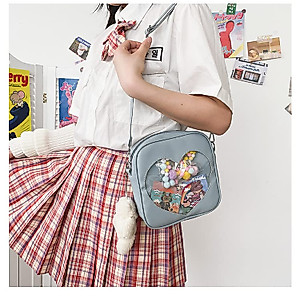 Hipi-shop Ita bag Heart-shaped Clear PU Crossbody bag shoulder bag for Anime Lolita Bag DIY Cosplay Display Anime badges and doll (Black)