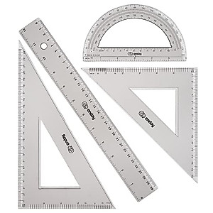 Geometry Plastic Ruler Set, Clear 12 inch/ 30 cm Straight Ruler, Triangle Rulers, Protractor Ruler Tool Set, Transparent School and Office Supplies Math Rulers for Kids and Adults, Set of 4 – By Enday