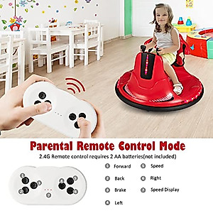 Costzon Bumper Car, Battery Powered Electric Vehicle w/Remote Control, Safety Belt, Music, Flashing Lights, Joysticks, 360 Degree Spin, 2 Driving Modes, Gift for Boy Girl, Ride on Car (Red)