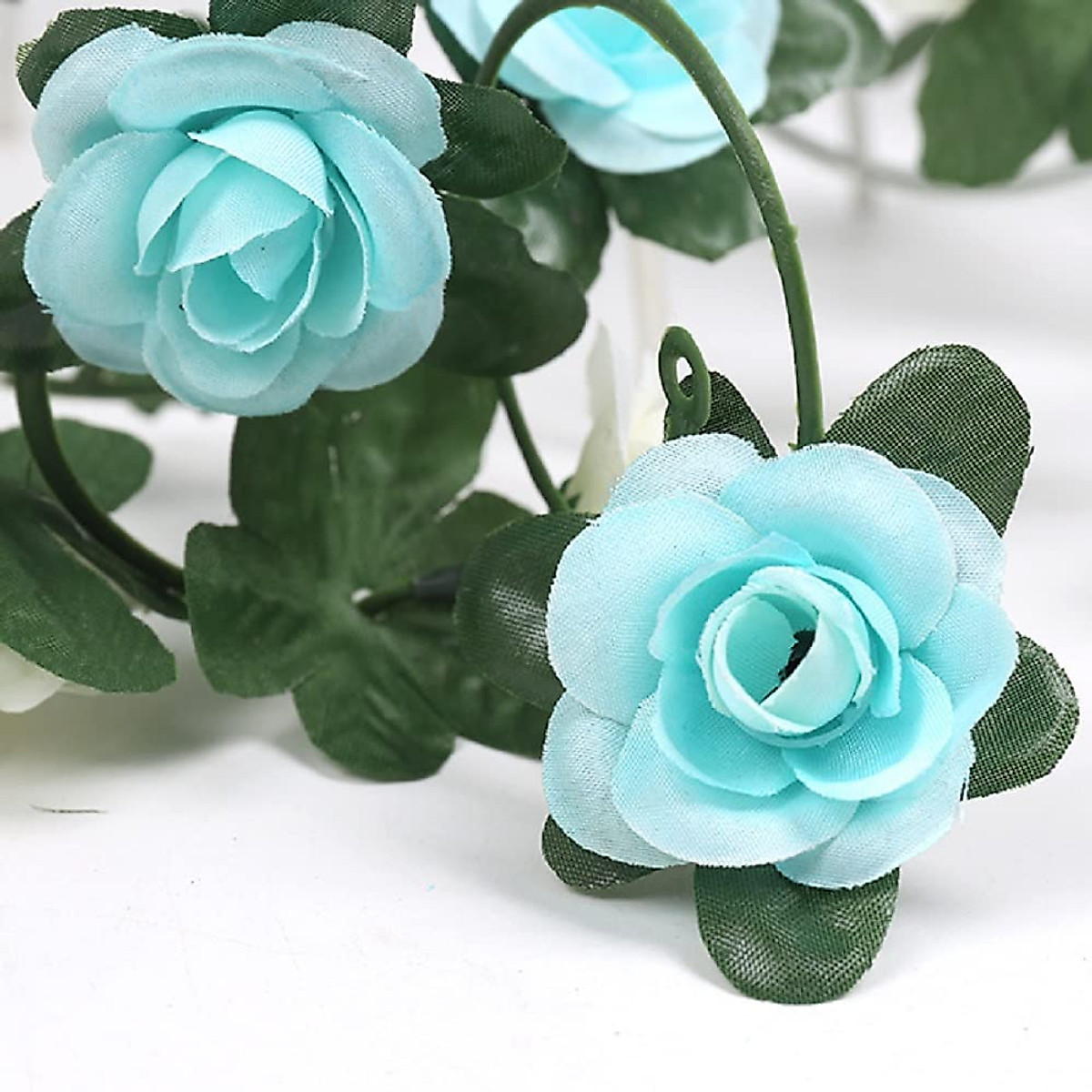 WEISPARK Fake Flowers - 4pcs 8.2 FT Artificial Rose Vine Flower Plants Hanging Rose Ivy for Home Hotel Office Wedding Party Garden Craft Art Décor (Blue&White)