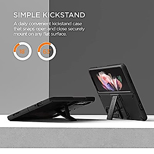 VRS DESIGN QuickStand Pro Phone Case for Galaxy Z Fold 3, Durable Kickstand Case Compatible with Galaxy Z Fold 3 5G (2021) Matte Black