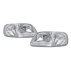 Chrome Clear Housing Crystal Headlights k2 + Front Corner Turn Signal Lights Parking Lamps k2 Compatible With 97-03 Ford F150 / 2004 Heritage / 97-99 F250 Light Duty / 97-02 Expedition