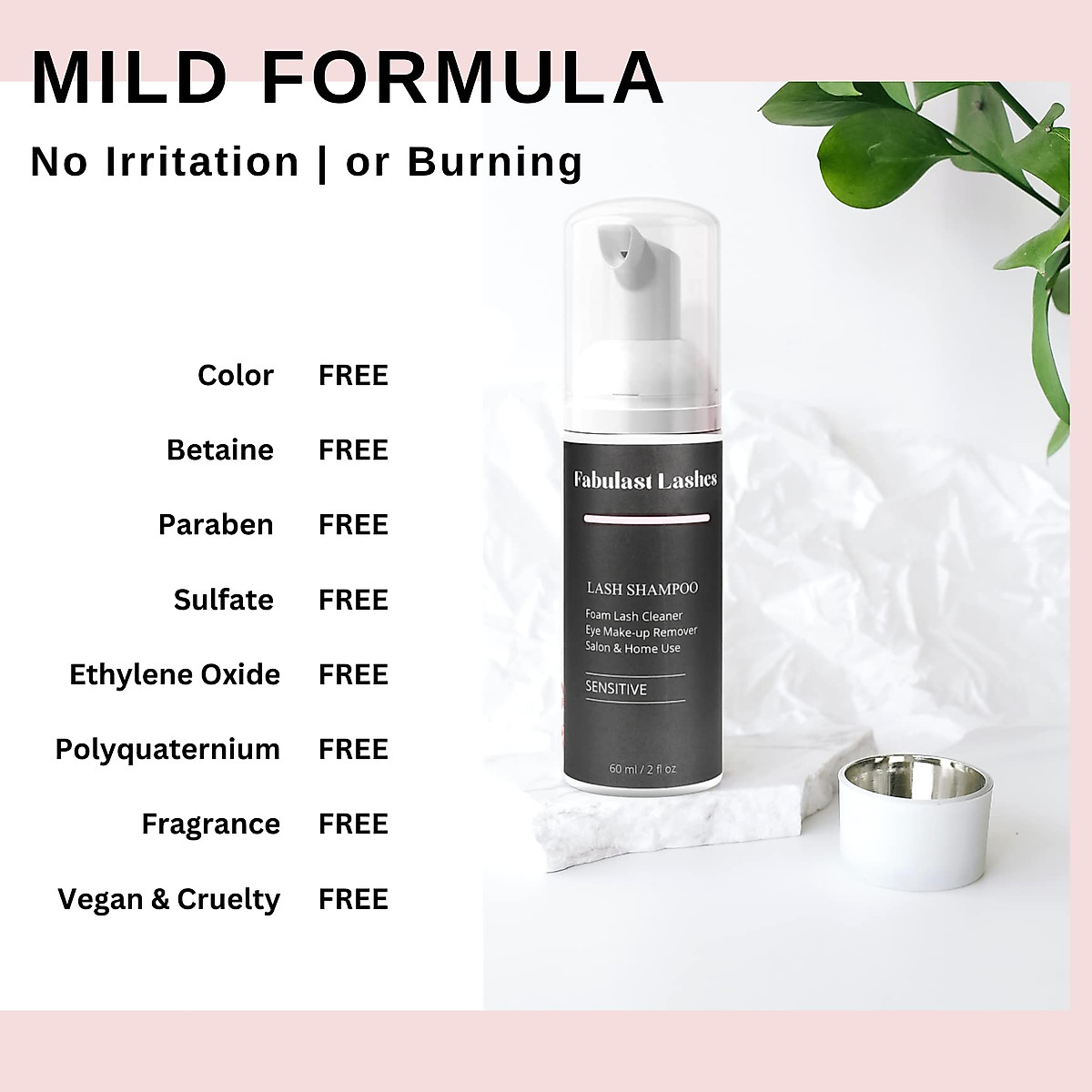 Lash Shampoo for Lash Extensions Kit - Sensitive Eyelash Cleanser for Extensions - Foaming Lash Bath for Natural/Eyelash Extensions - Paraben & Sulfate & Oil Free - Salon and Home Use (60ml 2 Fl Oz)