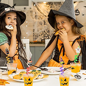 AFZMON 24 PCS Halloween Drinking Straws Reusable Pumpkin Skull Ghost Vampire Witch Plastic Beverages Cocktail Straw with Cartoon Decoration for Kids Halloween Party Supplies for Birthday Party Favors