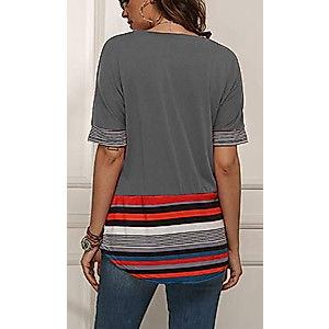Huange Womens Color Block Striped T Shirts Summer Short Sleeve Crew Neck Tunic Tops Blouse Gray