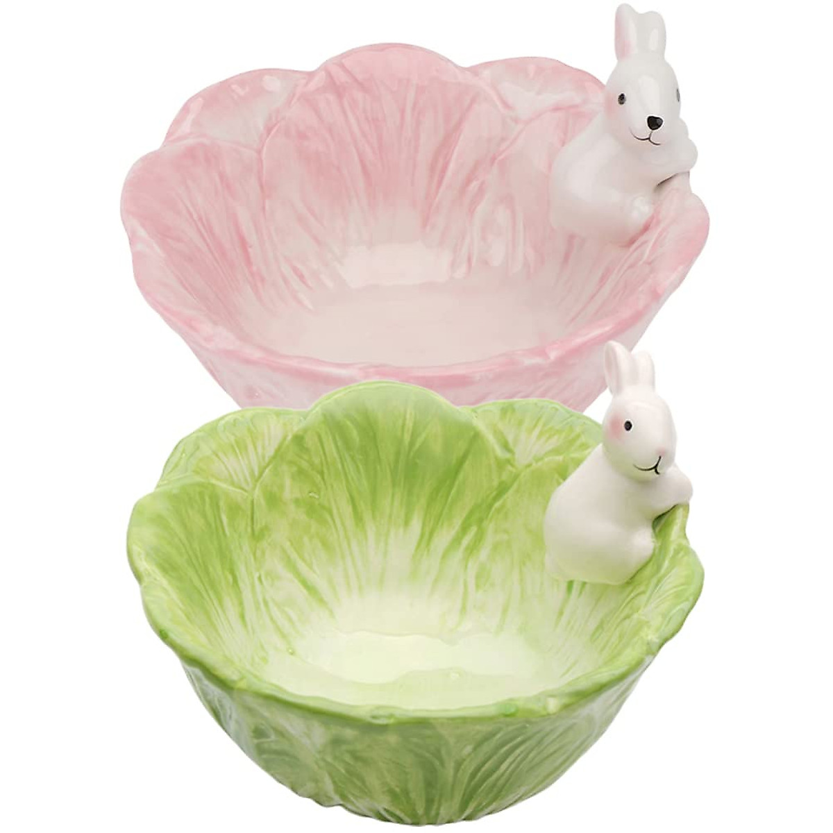 Yardwe Fruit Bowl Cute Cereal Bowls Cartoon Cabbage with Rabbit Shaped Ceramic Bowls 2pcs Rice Bowls Salad Bowls Soup Bowls Small Serving Bowls for Easter Party Table Decor