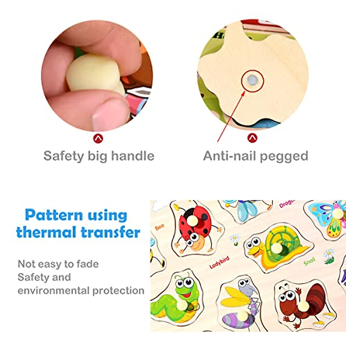 Wooden Peg Puzzles Set for Toddlers 3 4 Years Old, Alphabet ABC, Numbers and Farm Animals Learning Puzzles Board for Kids, Preschool Educational Pegged Puzzles Activity Toys Gift for Boys Girls