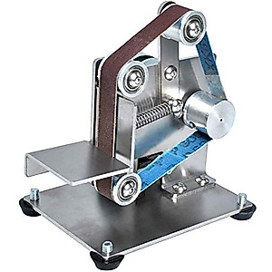 Podoy 𝙐𝙥𝙜𝙧𝙖𝙙𝙚𝙙 Mini Belt Sander Electric DIY 7 Speed Adjustable Control Small Grinder Sharpener Polisher Machine 110V with 10 Belts for Metal Knife Wood Polishing