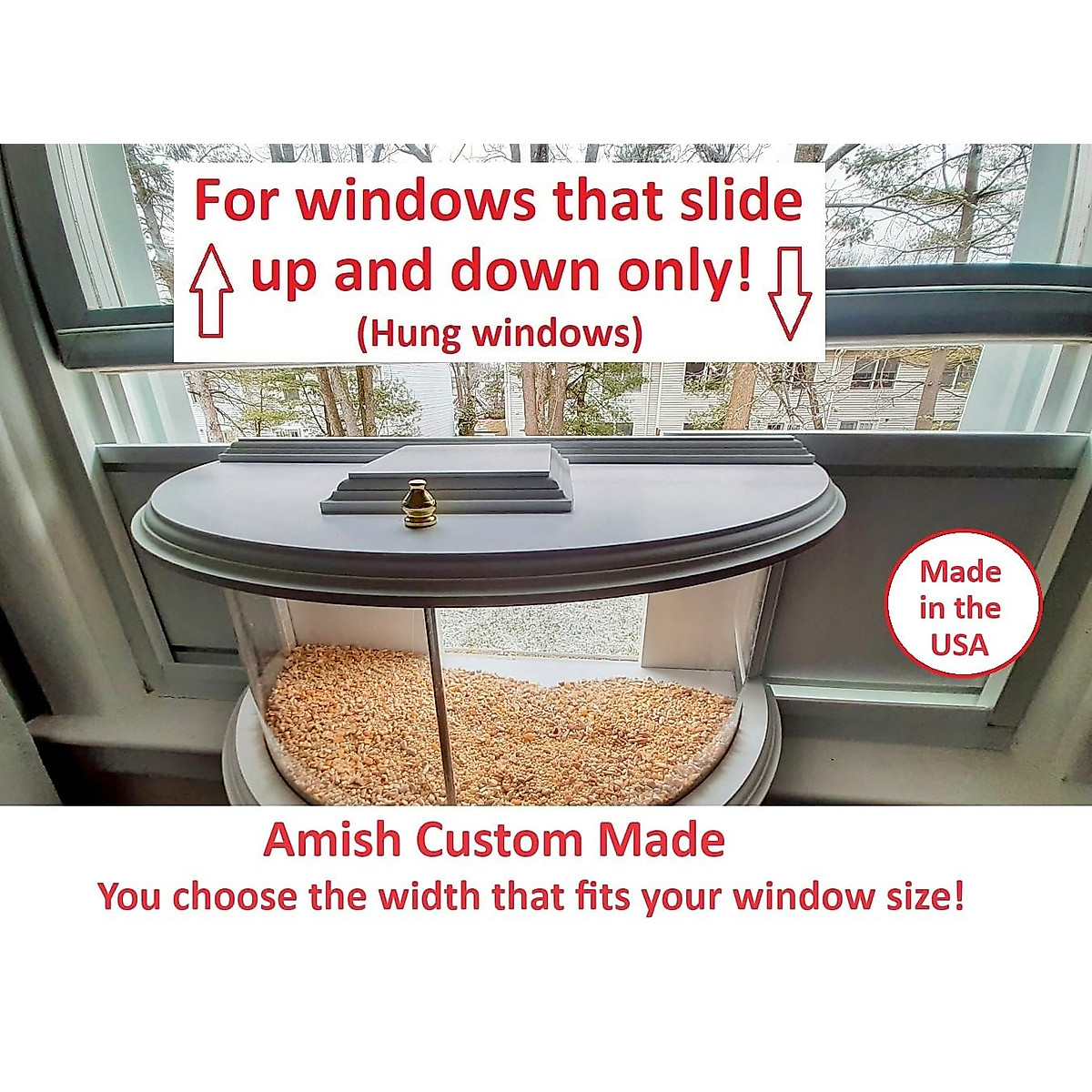Amish Custom Made Indoor in-Window Bird Feeder, 180° Clear View In-House Feeder, Watch Wild Birds from The Comfort of Your Home - Easy-Fill (29"-36" Window Width)