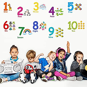 Number Wall Decals Children Number Stickers Alphabet ABC Wall Decals Peel and Stick Animal Number Wall Stickers Educational Classroom Stickers for Kids Nursery Bedroom Living Room Playroom Decorations