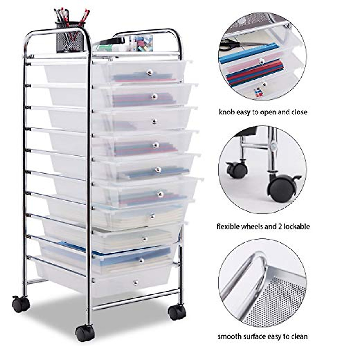Giantex 10 Drawer Rolling Storage Cart Scrapbook Paper Office School Organizer (Clear)