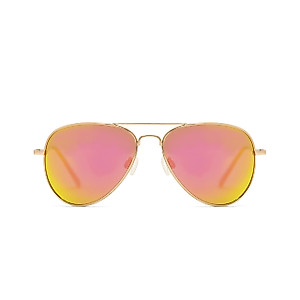 EVEE Polarized Aviator Sunglasses Classic Military Sunglasses (Scout) (Gold/Pink Lens, 59)