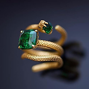 Leaocean SERPENT RING WITH GREEN STONES Crystal Snake Ring, Gold Stackable Fashion Rings Set For Women's Cubic Zirconia Snake Rings Trendy Jewelry Gifts Gold - Ring No. 9