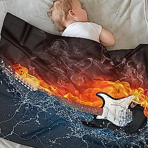 Electric Guitar in Fire and Water Newborn Swaddle Blanket, Soft Stretchy Baby Receiving Blanket for Boys and Girls, Perfect Shower Gifts, 40x30 Inch
