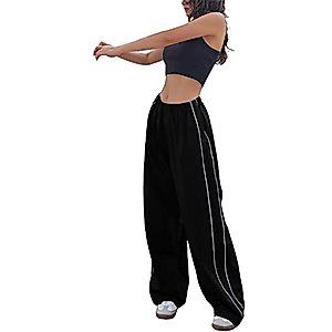 Lianlive Womens Parachute Pants Wide Leg Baggy Y2K Track Pants for Women (Black-S)