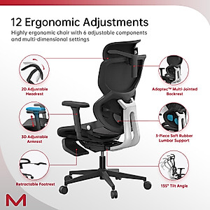 Motostuhl Q3-MT Ergonomic Office Chair with Footrest Home Office Ergonomic Chair with Soft Rubber Lumbar Support Extra Large 2D Headrest & 3D Armrest 140° Tilting Mesh Computer Chair