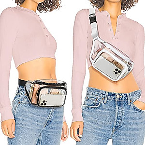 Veckle 2 Pack Clear Fanny Pack Stadium Approved - Adjustable Belt Bag for Women Men Fits Sports Events, Travel, Beach, Concerts, Transparent Waist Bag, Black + White