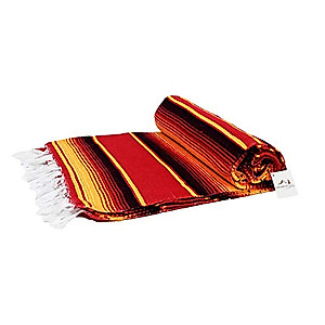 Authentic Mexican Serape Blanket - Multicolor Lightweight Handmade Mexican Saltillo Blanket / Classic Mexican Style Falsa, Stripe Pattern, Throw, Beach Blanket, Tapestry, or Yoga Blanket. Orange Red