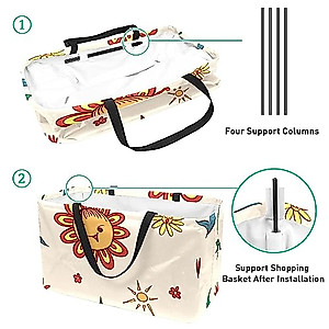 Cartoon Flower Printing Large Capacity Laundry Organizer Tote Bag - Reusable and Foldable Oxford Cloth Shopping Bags