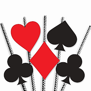 Las Vegas - Paper Straw Decor - Casino Party Striped Decorative Straws - Set of 24