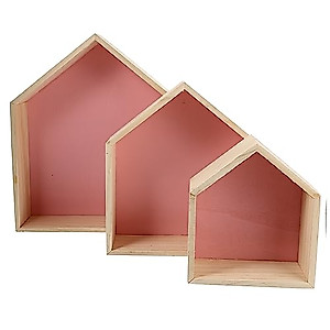 HOMOCONO 3pcs Pentagonal Wall-Mounted Household Storage Decorative Floating Shelves Rustic Shelves Hanging Pot Rack Greenery Decor Hanging Storage Organizer Pine Wood Pink