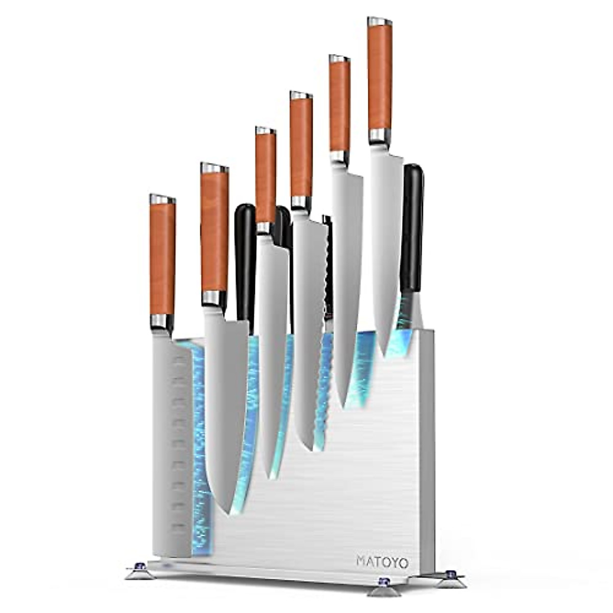 Matoyo Universal Magnetic Knife Block without Knives, Stainless Steel Kitchen Knife Holder with Dual Magnet Storage, Smart Blade Protection Knife Storage (Solid Base)