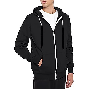 Ohoo Mens Slim Fit Lightweight Zip Up Hoodie with Pockets Long Sleeve Full-Zip Hooded Sweatshirt/DCF002-BLACK-M