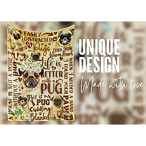 Pug Gifts for Pug Lovers, Pug Flannel Blanket for Pug Lovers, Soft Throw Blanket 50"x 65"