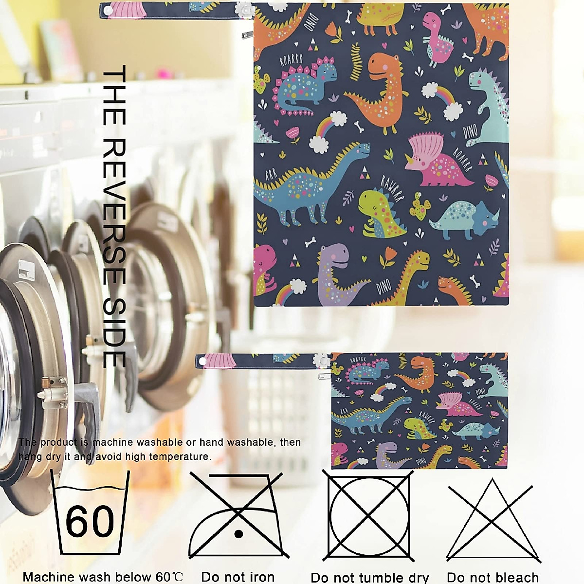 visesunny Cute Dinosaur Rainbow Tropical Pattern 2Pcs Wet Bag with Zippered Pockets Washable Reusable Roomy for Travel,Beach,Pool,Daycare,Stroller,Diapers,Dirty Gym Clothes, Wet Swimsuits, Toiletries