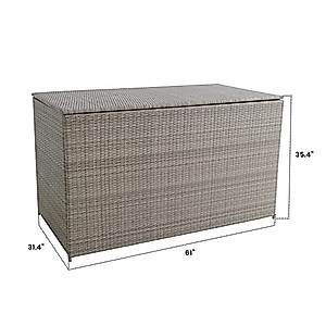 Royal Garden 230 Gal Extra Large Wicker Furniture Deck Storage Box for Indoor Outdoor Use, Storage for Cushions, Pillows, Patio, and Pool Accessories w/ Pneumatic Hinges and Internal Liner (Gray)