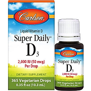 Carlson - Super Daily D3, Vitamin D Drops, 2,000 IU per Drop, 1-Year Supply, Vitamin D3 Liquid, Heart & Immune Health, Vegetarian, Liquid Vitamin D Drops, Unflavored, 365 Drops