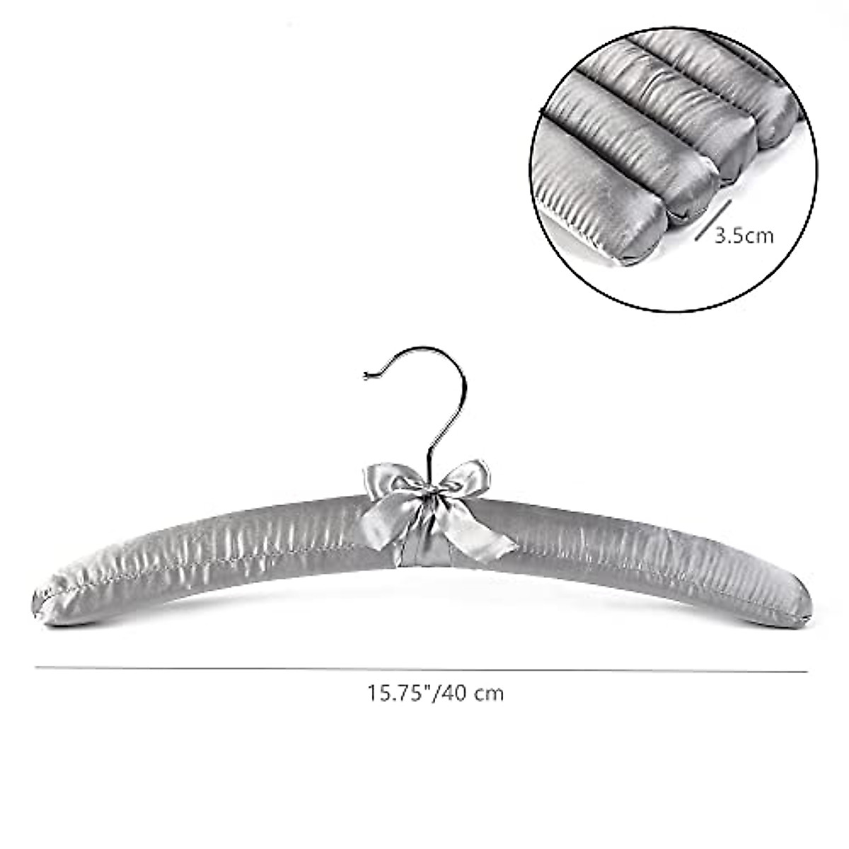 Better to U Grey Satin Padded Sweater Hangers 5 Pack, Blouse Hanger with Thick & Soft Foam for Bridal Wedding Dress Lingerie, Smooth Silk Covered Shirt Hanger Without Shoulder Bump