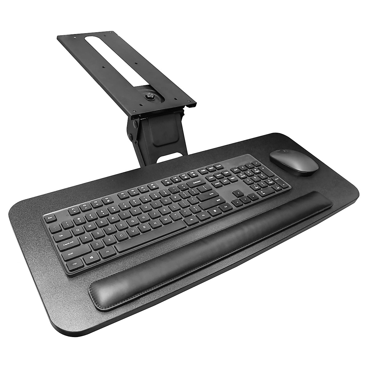 EQEY Keyboard Tray Under Desk, 360°Adjustable Keyboard Mount and Mouse Tray, Smoothly Pull Out Desk Extender with Soft Supportive Pad (25 x9.8 inch) Light