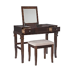 Linon Angela Walnut Vanity Set,30" x 36" x 18"