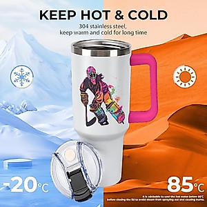 Ice Hockey Goalie Girl Watercolor Insulated Tumbler with Lid And Straw Stainless Steel Travel Coffee Mug 40oz Light Rose Red-style