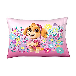 Paw Patrol Girl Reversible Pillowcase for Kid's - Flower Doggies Standard Kids Pillowcase - 20 X 30 Inch (1 Piece Pillow Case Only)