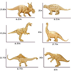 Metallic Gold Plastic Dinosaurs Figurine Toys, 12PCS Jumbo Golden Dinosaur Figures for Boys Girls, Baby Shower, Bridal Shower Decorations, Kids Dino Themed Birthday Party Supplies Cake Topper