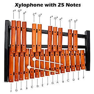 Giantex 25 Notes Xylophone Glockenspiel, Wooden Percussion Instrument with 2 Mallets and Carrying Bag, Suitable for Beginner Kids School Band Music Teaching Party