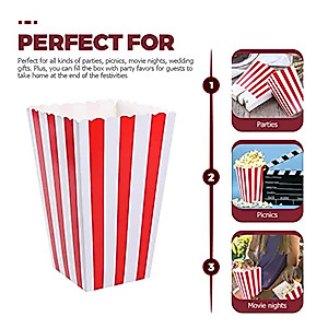 STOBOK Popcorn Boxes,Classic Popcorn Containers Paper Popcorn Buckets Carnival Red White Stripes Popcorn Bags Popcorn Tubs or Movie Night
