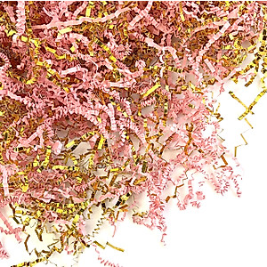 PUROSUR Crinkle Cut Paper Shred Filler Pink & Gold for Gift Wrapping & Basket Filling luxury Gift Box Filler Gift Basket Stuffing Shipping Packaging Craft Party Favor Bags - (4 oz) (Pink & Gold)